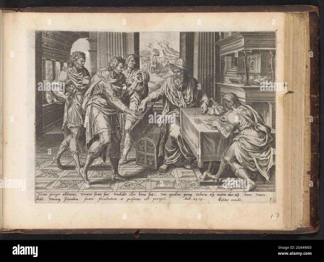 Man gives talents to his servants; Ghelijckenisse van d'wtghede talents ...