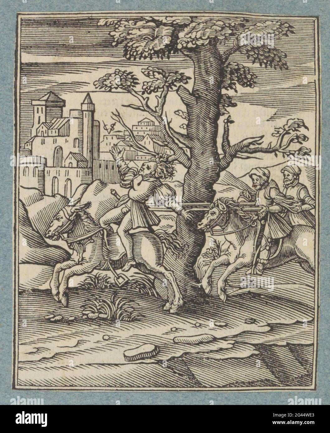 Death of Absalom. Absalom remains in the branches with his hair when he ...