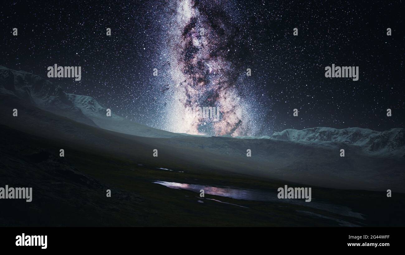 Camera follow the Milky Way rotate in mountains Stock Photo - Alamy