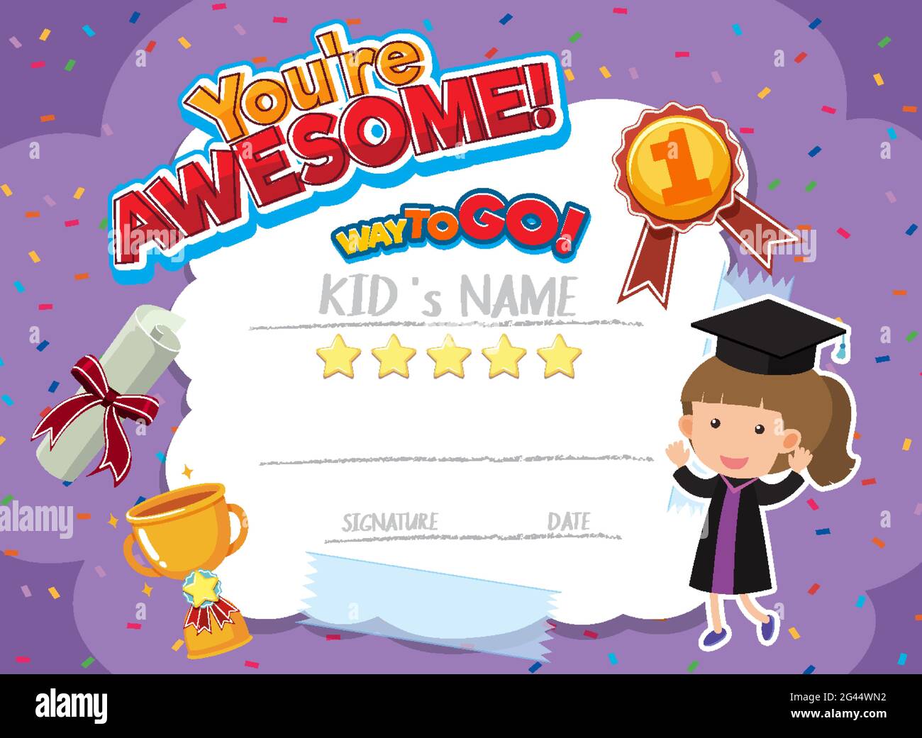 Cute motivational cartoon certificate for children illustration Stock ...