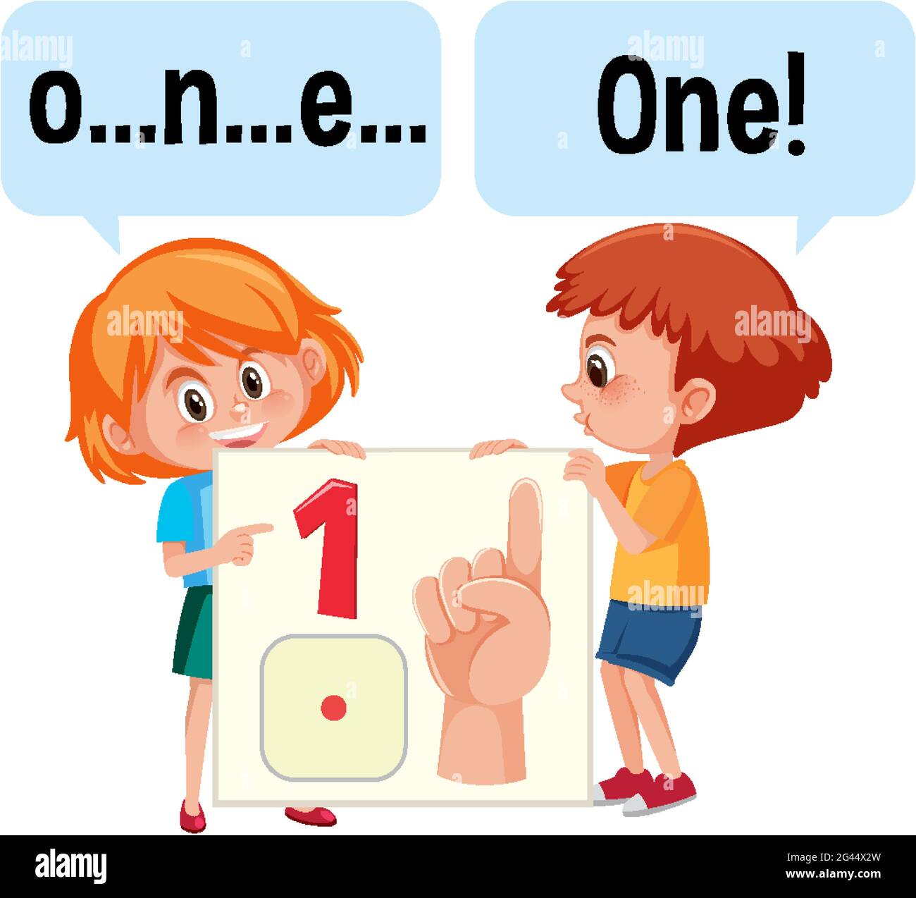 Cartoon character of two kids spelling the number one illustration ...