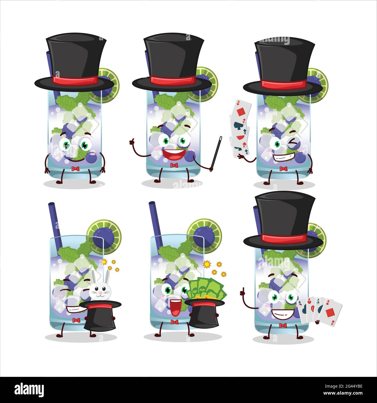 A blueberry mojito Magician cartoon character perform on a stage ...