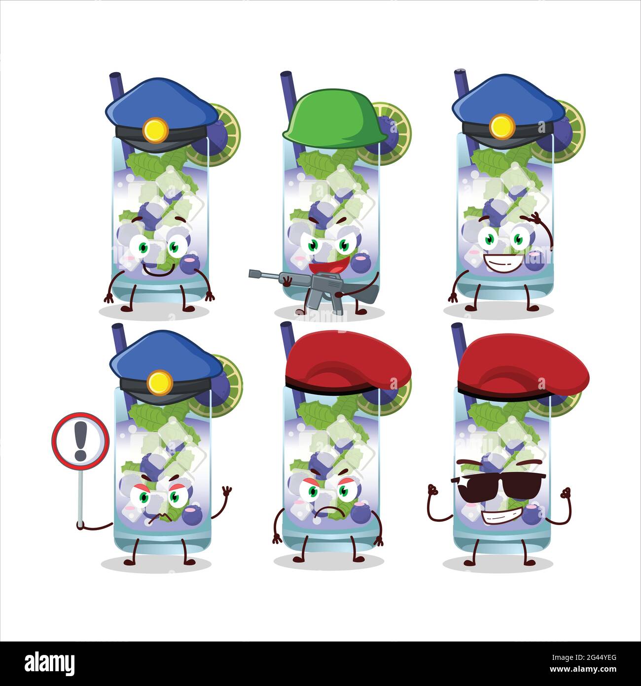 A dedicated Police officer of blueberry mojito mascot design style ...