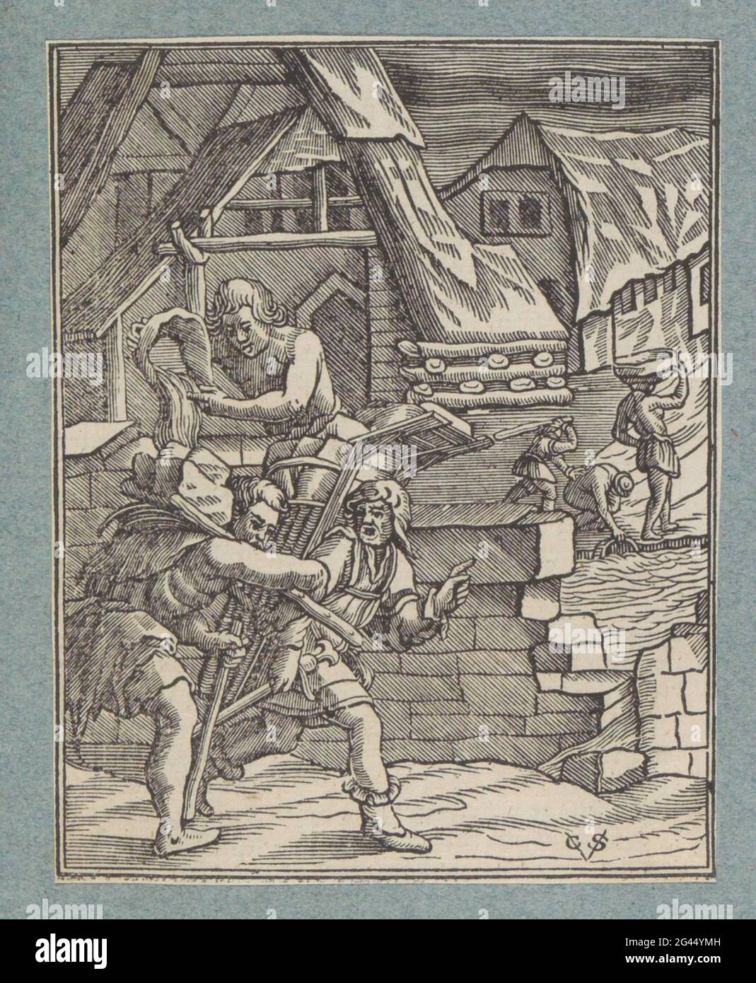 Israelites work like slaves in Egypt. Village view with working people ...