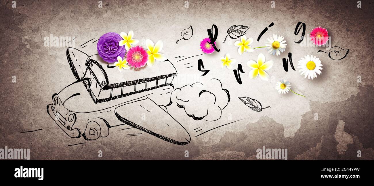 Flowers composition. Photo frame, spring flowers on parchment ...