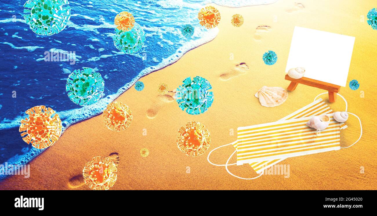 Corona virus mask with seashells on vacation Stock Photo - Alamy