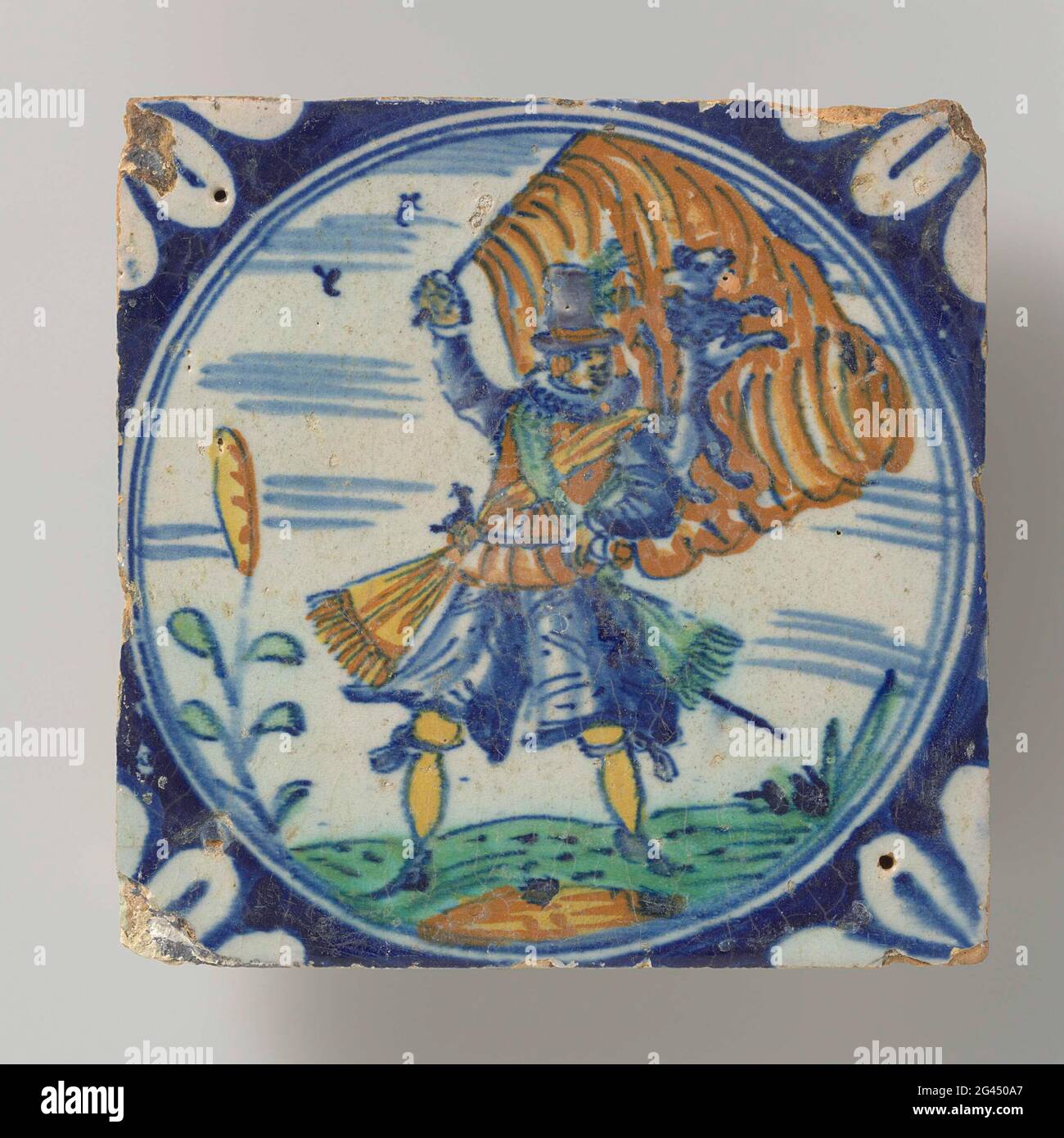 Tile, painted multi-colored with a soldier or a standard bearer. Tile ...
