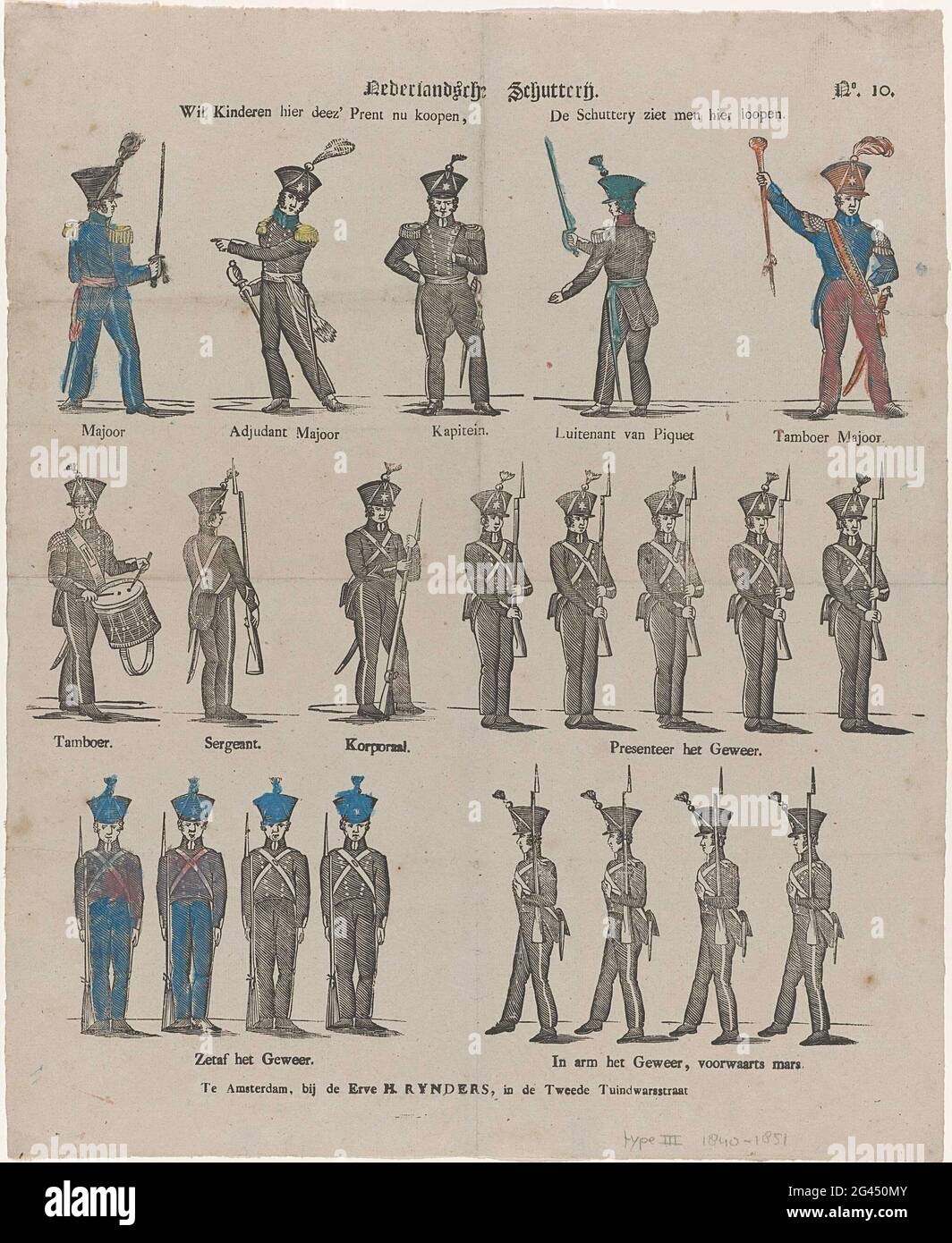 Dutch militia. Sheet with 3 rows with representations of soldiers of ...