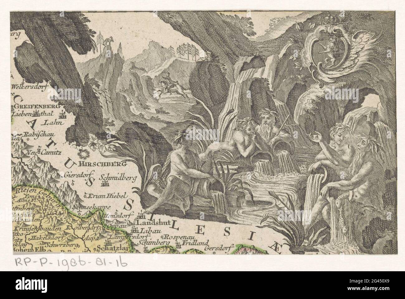 River gods and goddesses in landscape. A group of five river gods and ...