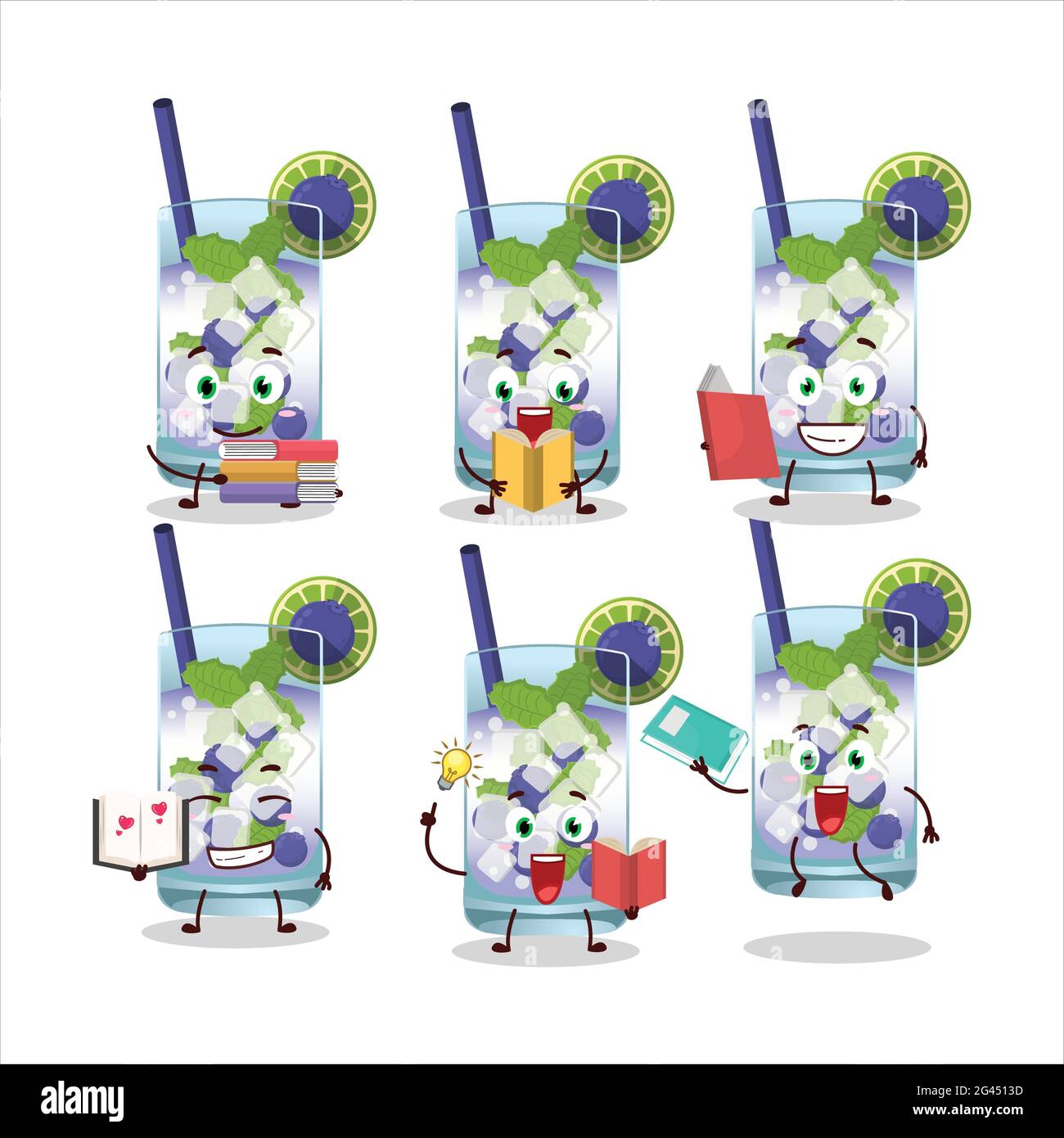 A picture of blueberry mojito cartoon character concept reading an ...
