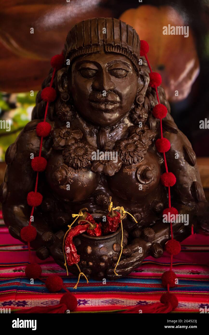 Statue of the goddess of chocolate made of pure chocolate in the ...
