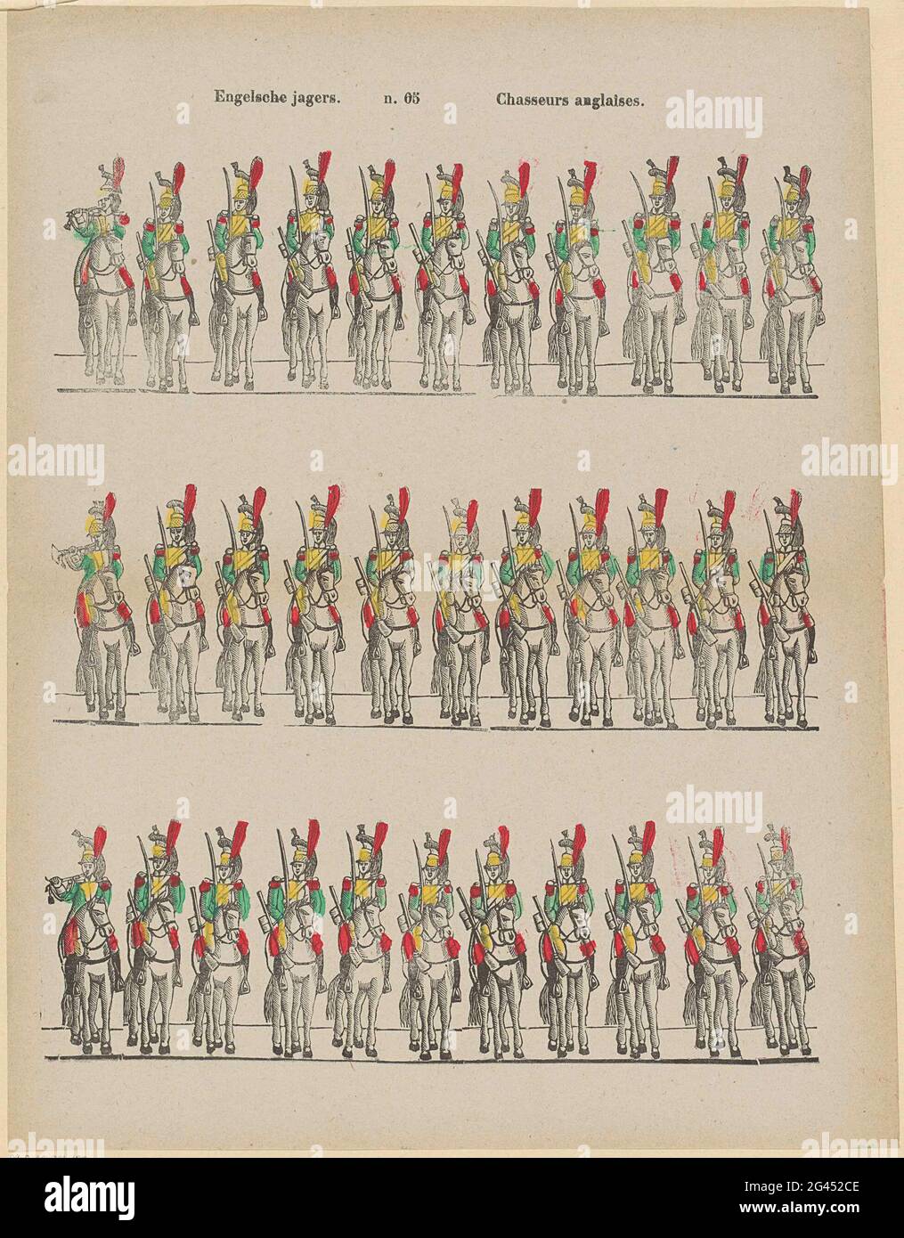 English hunters / Chasseurs Anglaises. Leaf with three horizontal rows ...