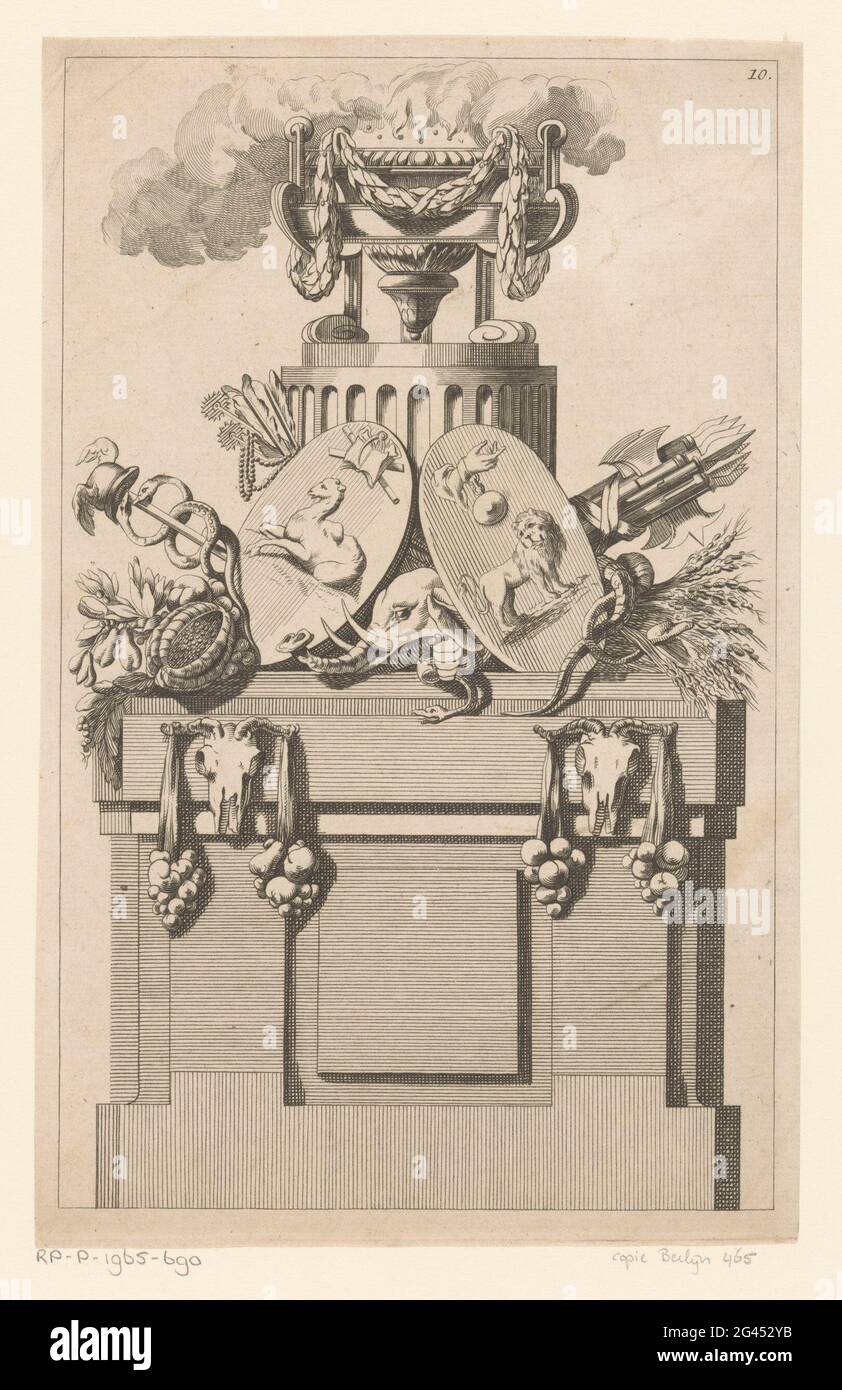 Pedestal with bovine skull and smoke vessel. A pedestal with bovine ...