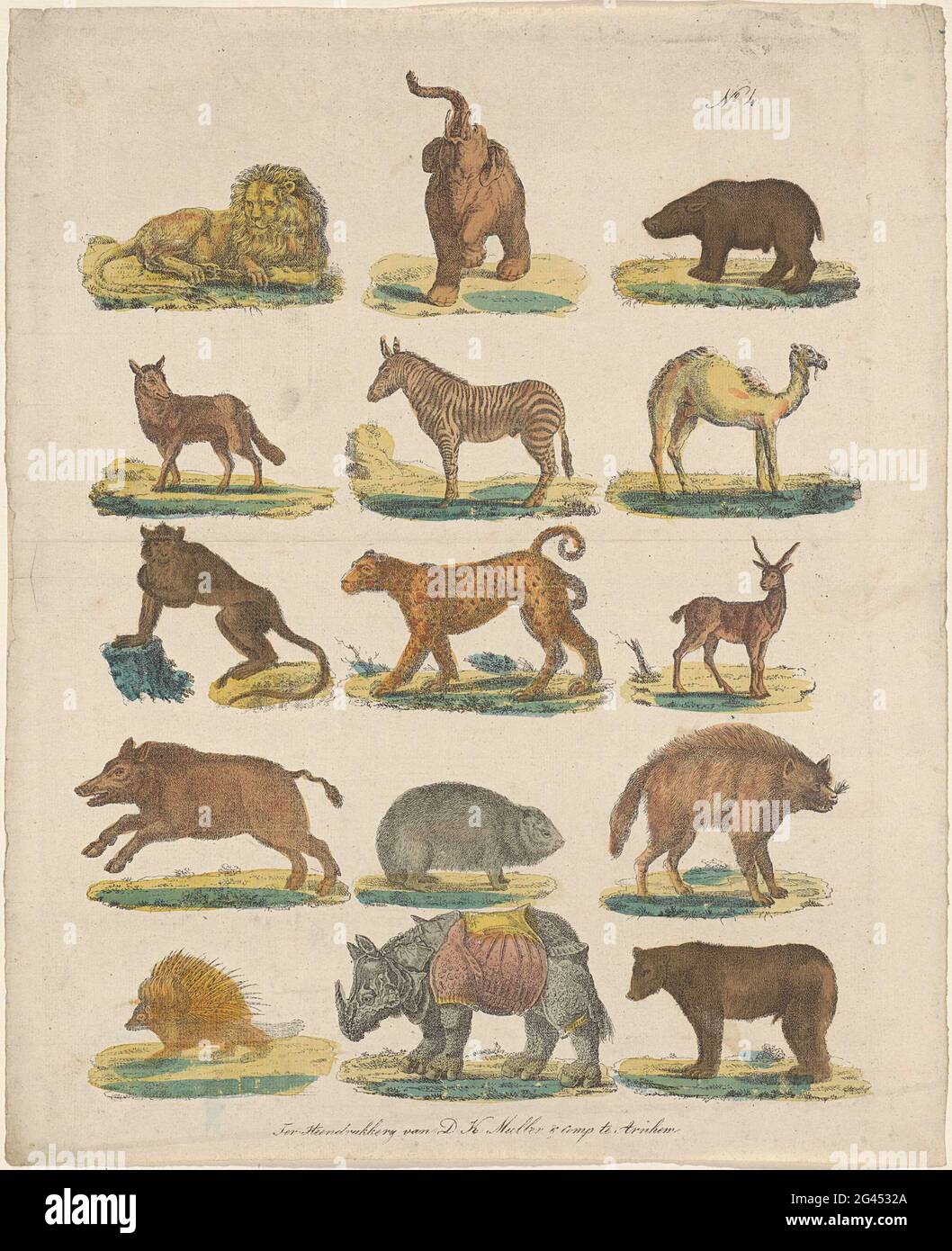 Animals. Leaf with 15 performances of animals, including a lion, an ...