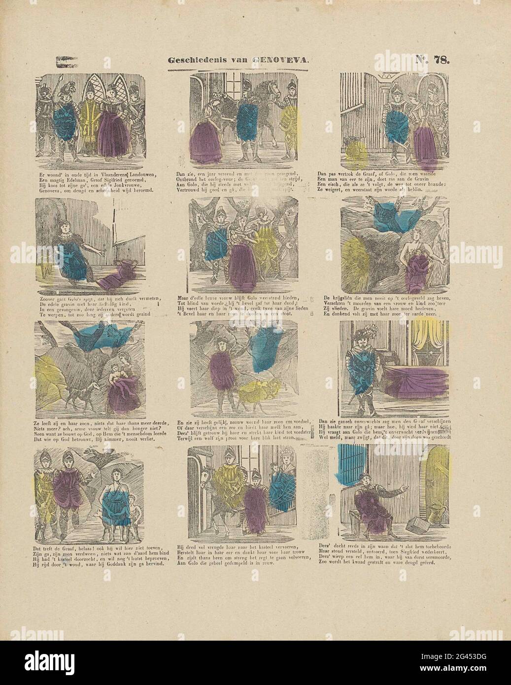 History of Genoveva. Sheet with 12 performances from the story of ...