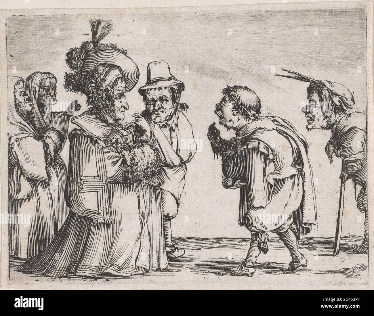 Meeting between dwarfs; Comic scenes. A female dwarf with the result is ...