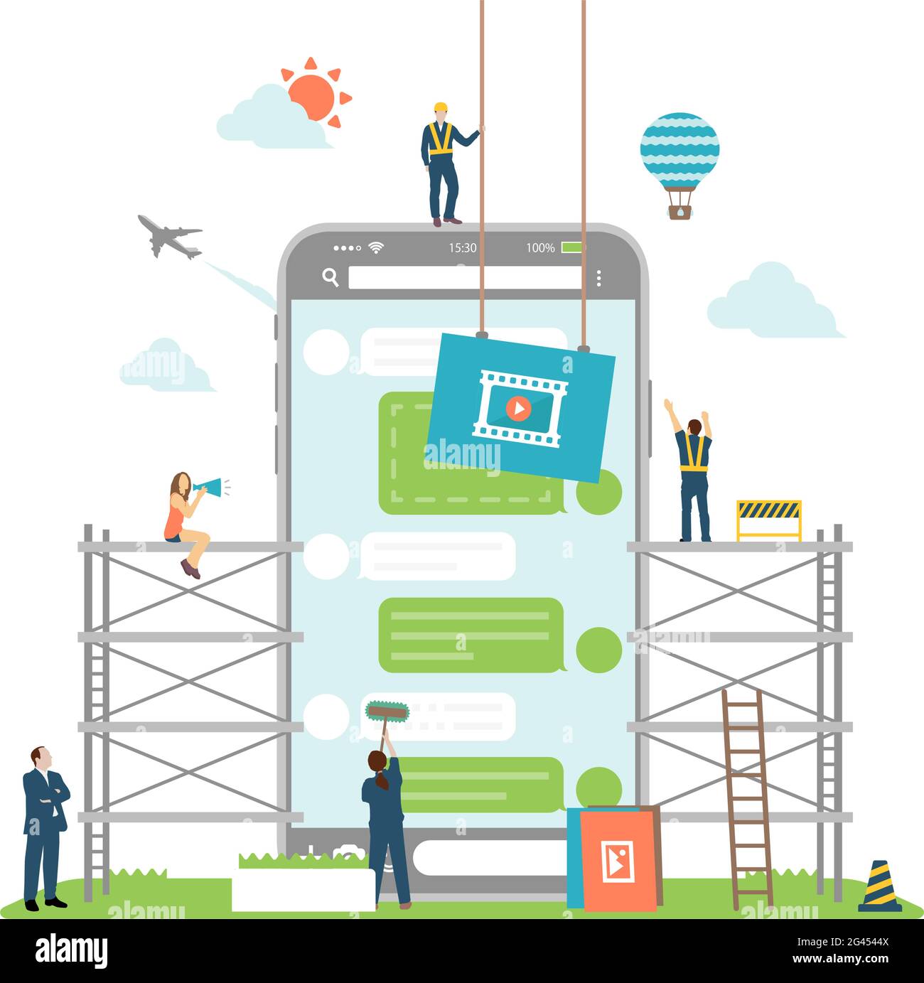 Mobile chat apps concept vector banner illustration Stock Vector Image ...