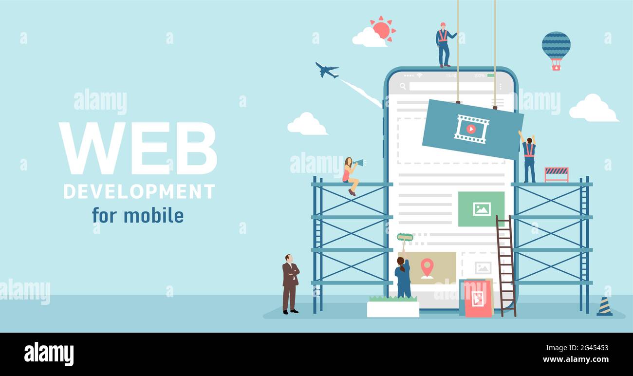 Mobile web development concept vector banner illustration Stock Vector ...
