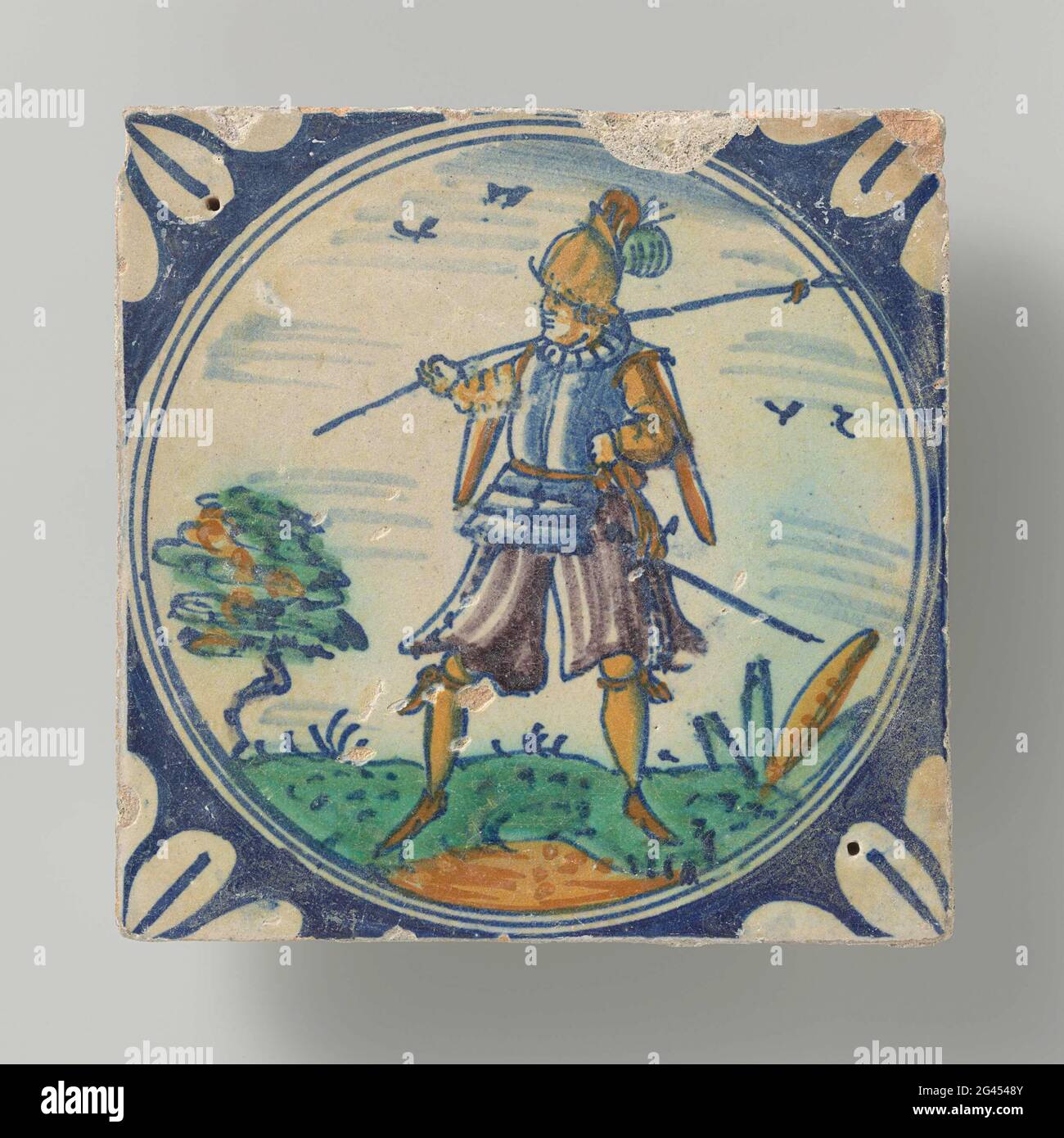 Tile, painted multi-colored with a soldier or a standard bearer. Tile ...