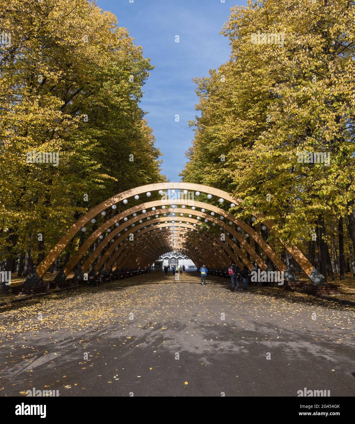 Sokolniki park, sunny autumn day wooden arch Stock Photo - Alamy