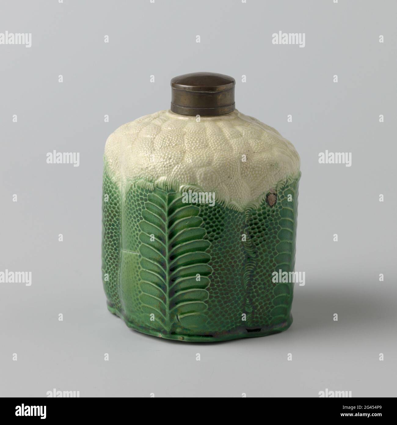 Tea bus from hard-baked pottery; Whellow ware, cauliflower true ...