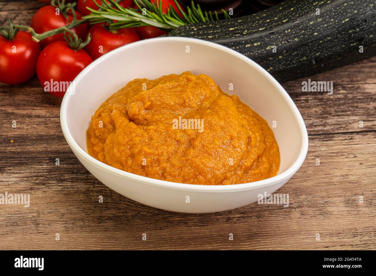 Vegetarian cuisine - Zucchini puree with herbs and spices Stock Photo ...