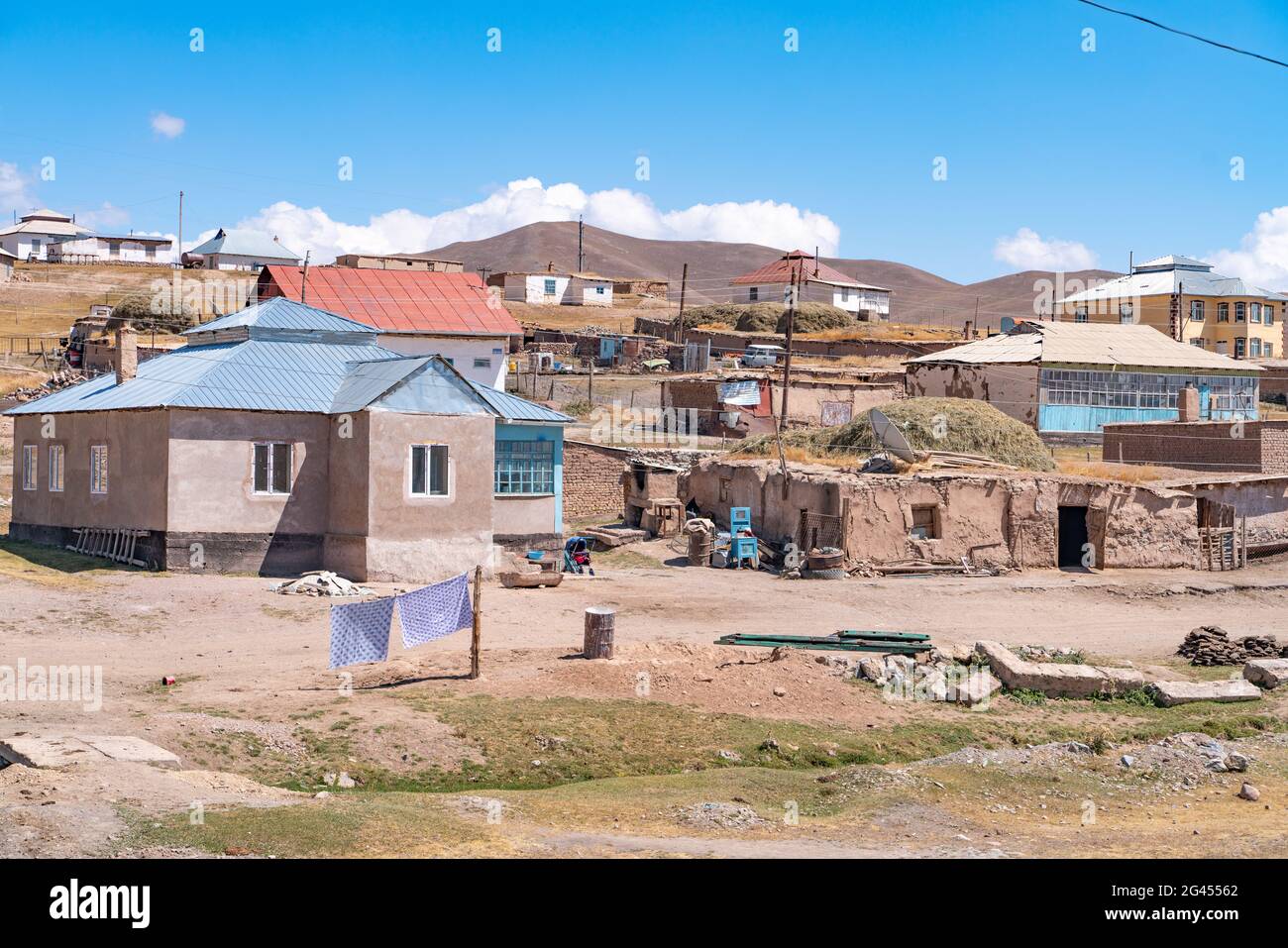 The view of small soviet age remote village in Kyrgyzstan Stock Photo ...