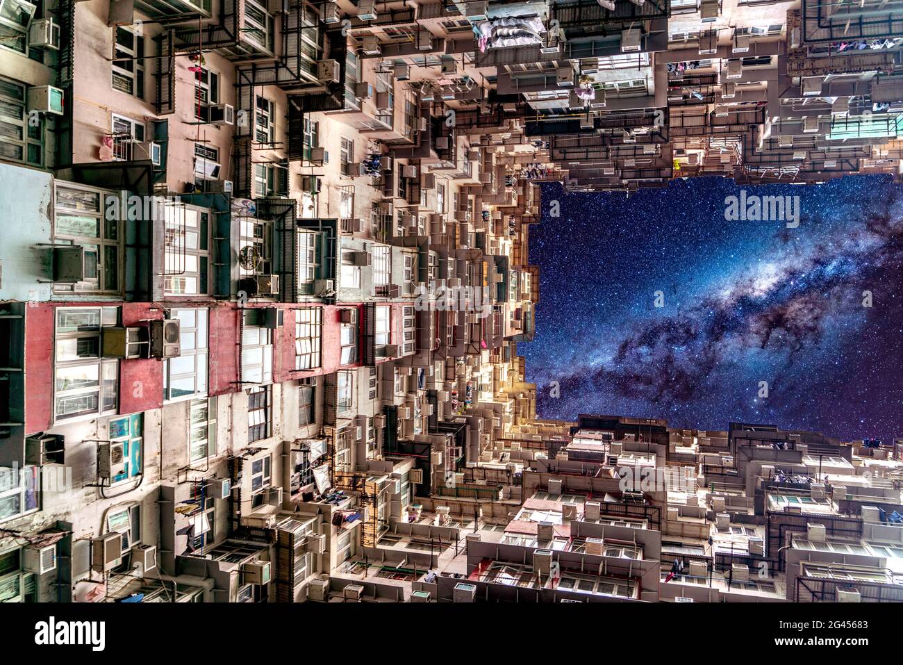 The night galaxy sky over the Montane Mansion near to Tai Koo in Hong ...