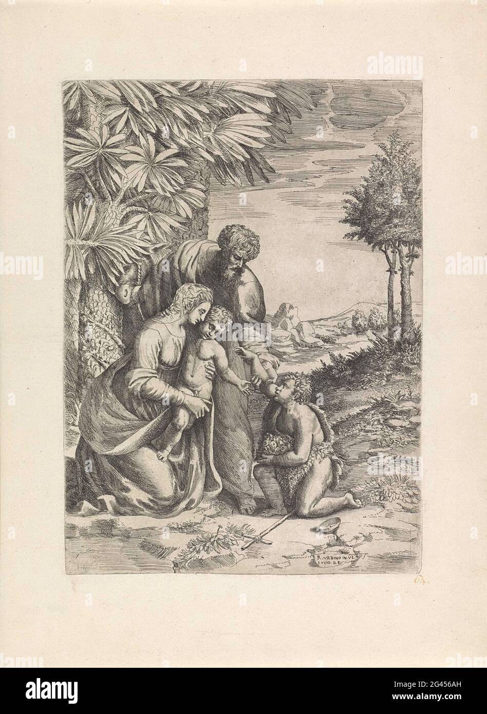 Holy Family and the Young John the Baptist at a palm tree Stock Photo ...