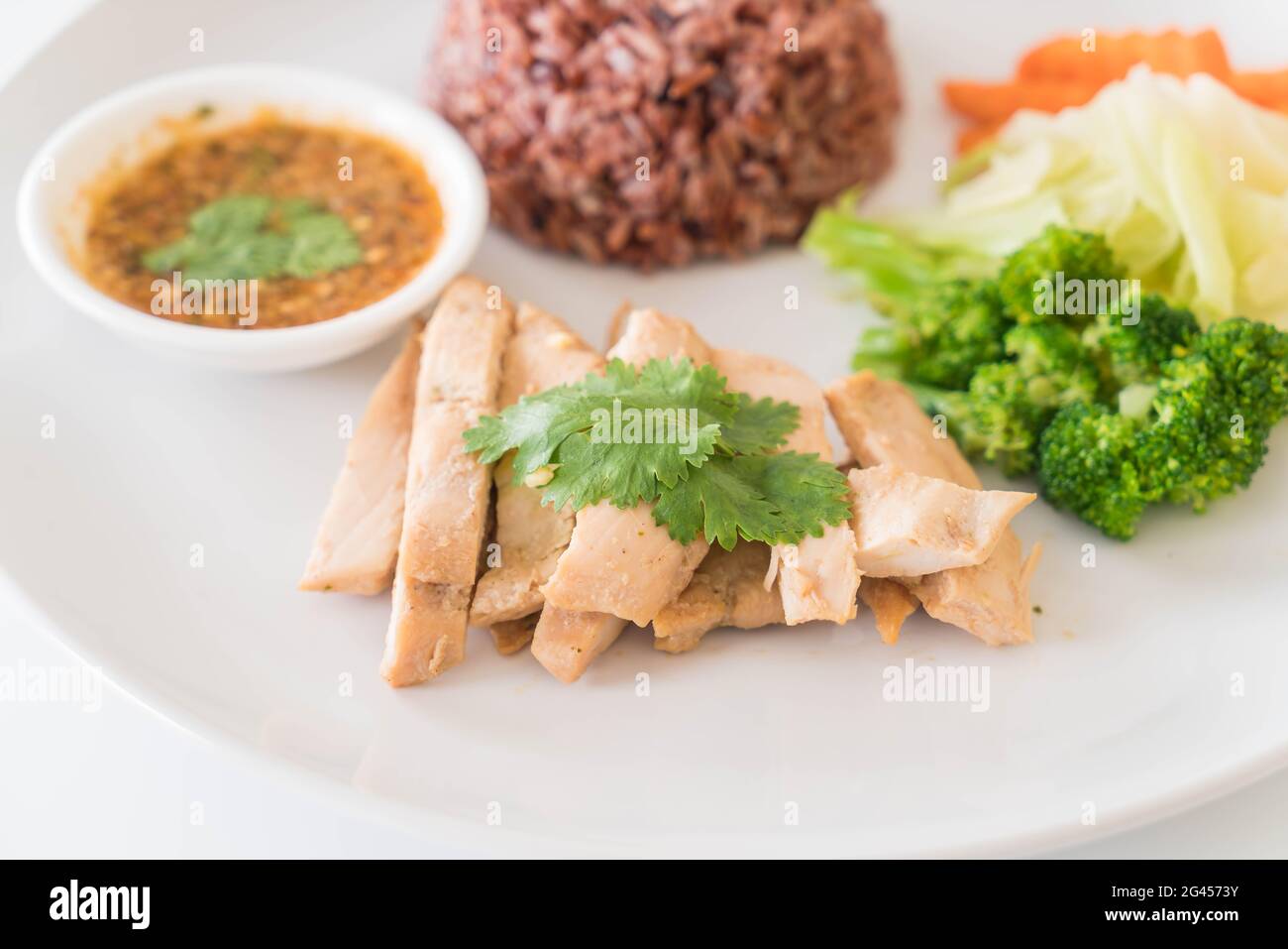 roast chicken and vegetable with berry rice - clean food Stock Photo ...