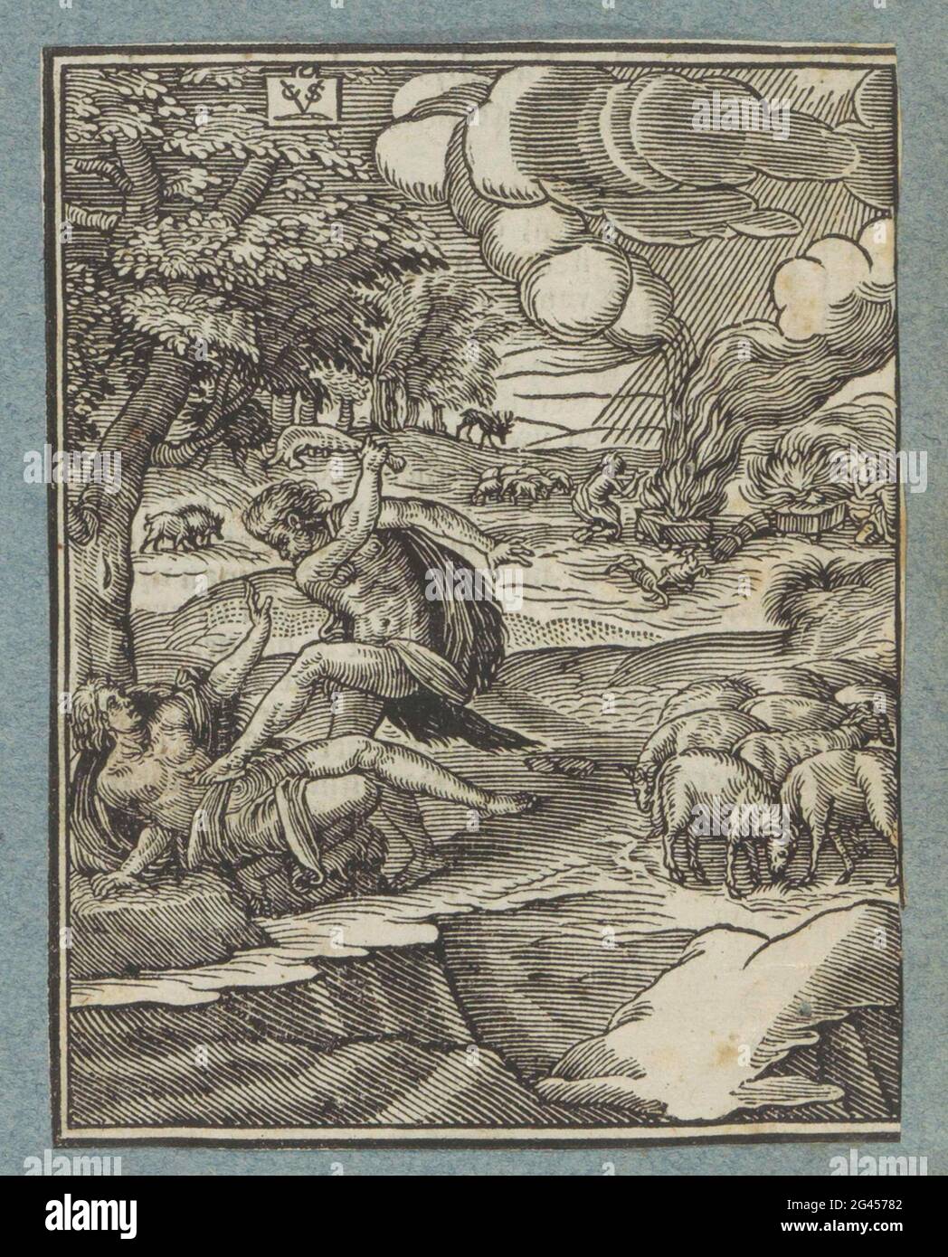 Cain kills Abel. Cine strikes his brother Abel under a tree with a ...