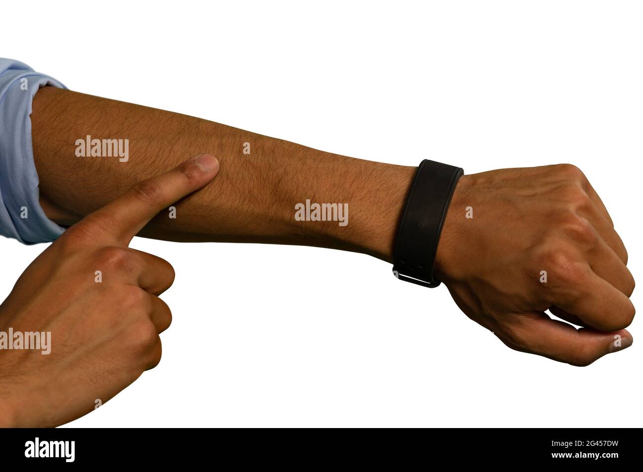 Man pointing to his arm Stock Photo - Alamy