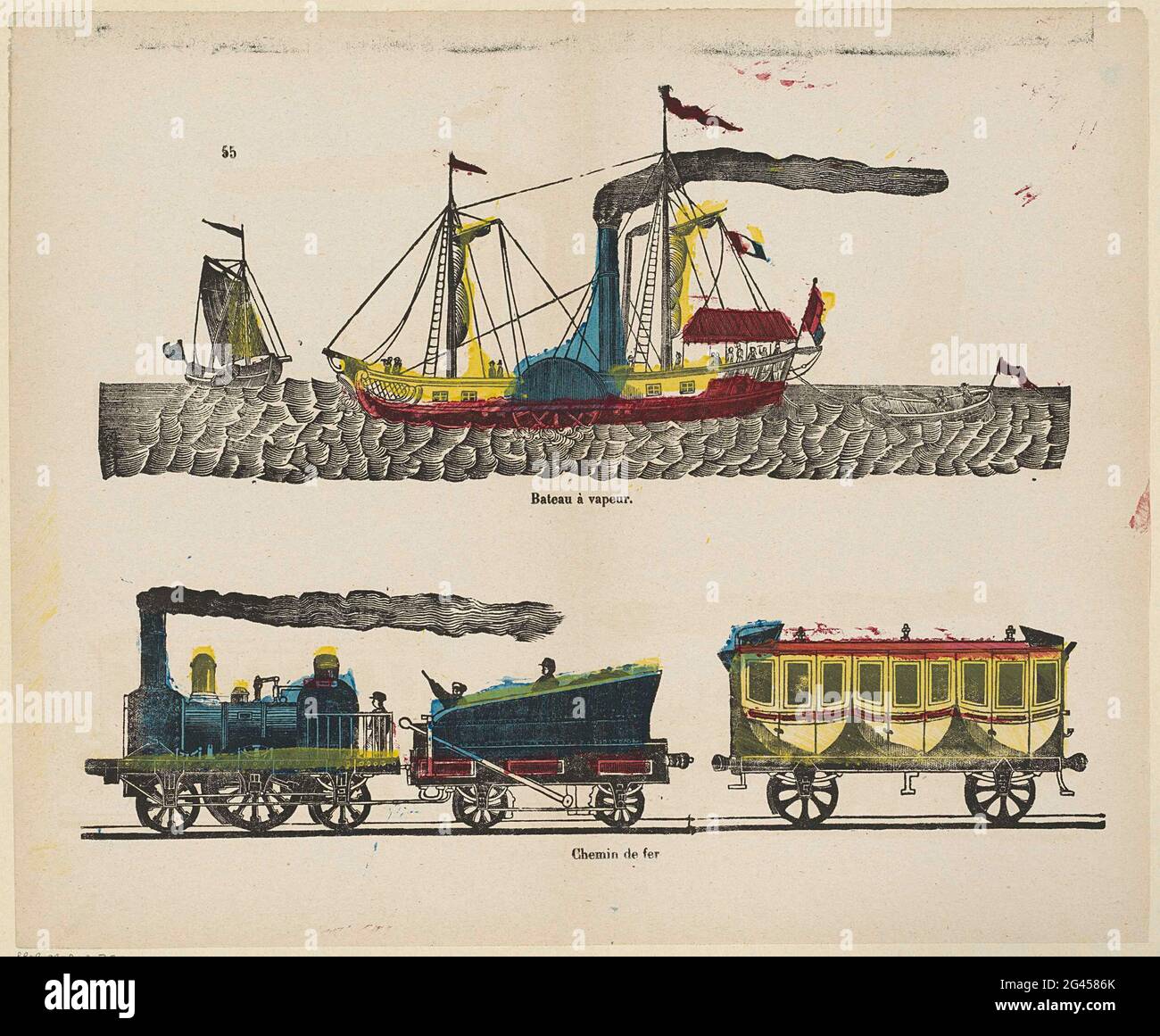 Boat and train. Leaf with 2 performances. Above a representation of a ...