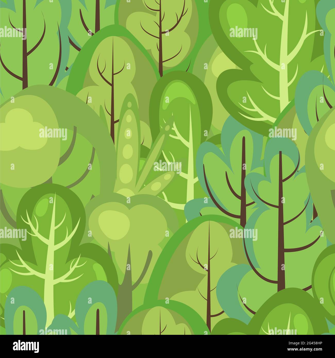 Flat forest. Seamless pattern. Illustration in a simple symbolic style ...