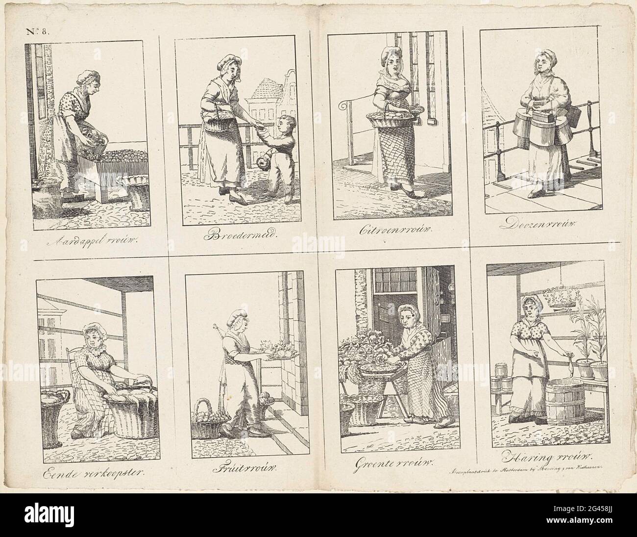 Professions alphabet. Leaf with 8 representations of the letters of the ...