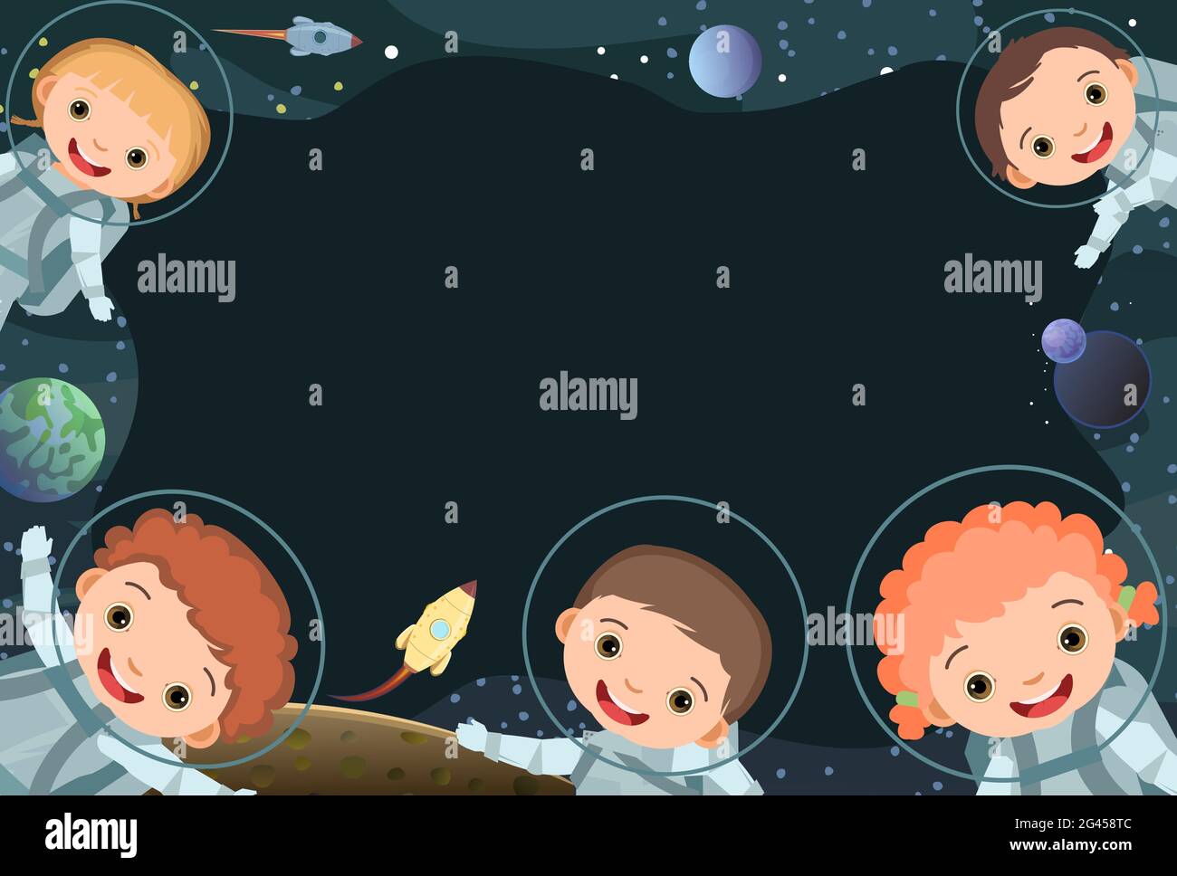 Space background. Kids astronauts. Childrens illustration. Frame ...