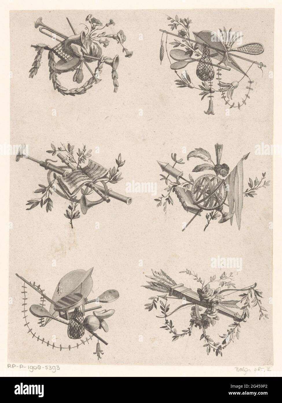 Various trophies; Iie Cahier de Trophées. Six trophies with various ...