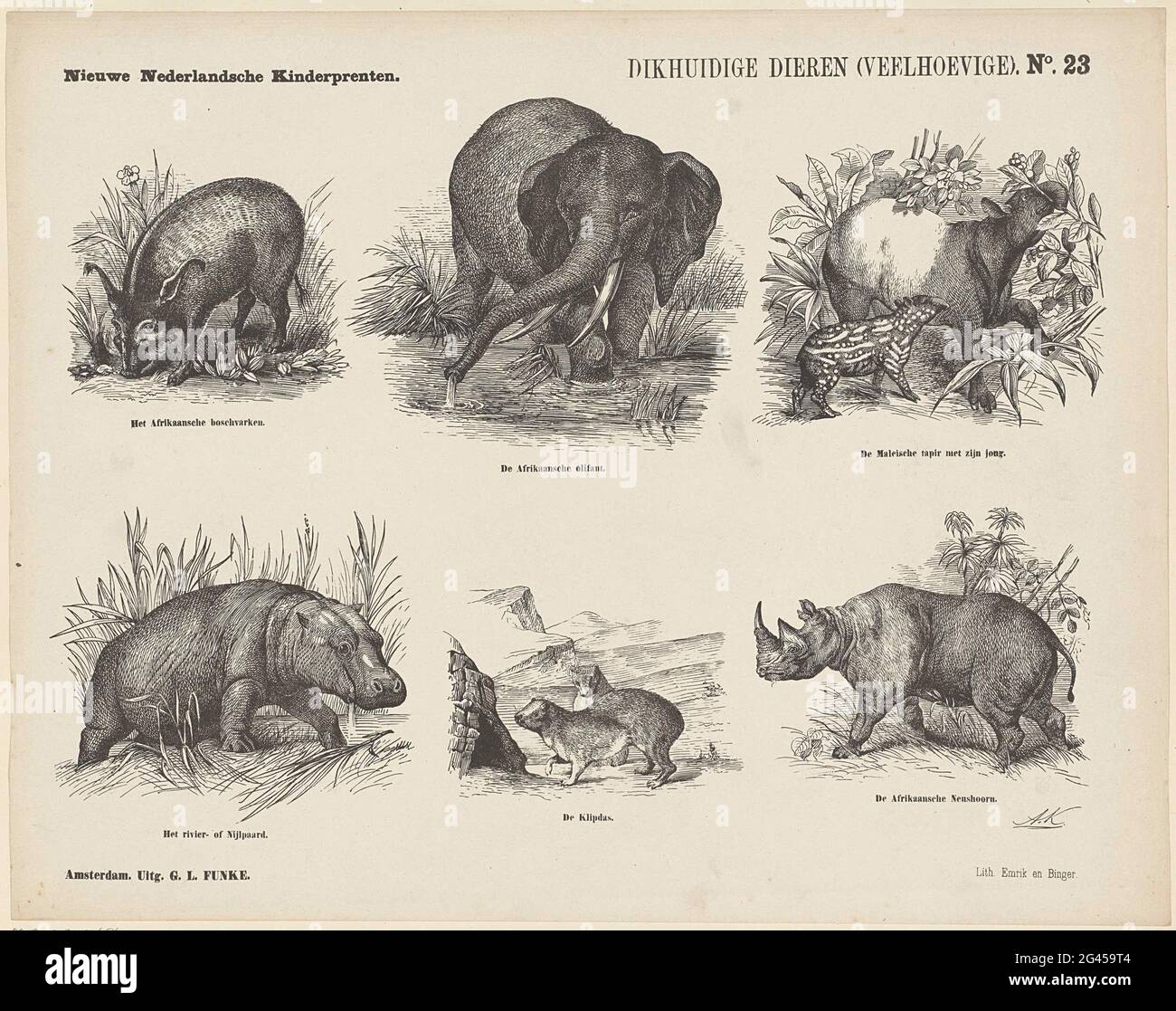 Thick-handed animals (multiply); New Dutch childrens prints. Leaf with ...