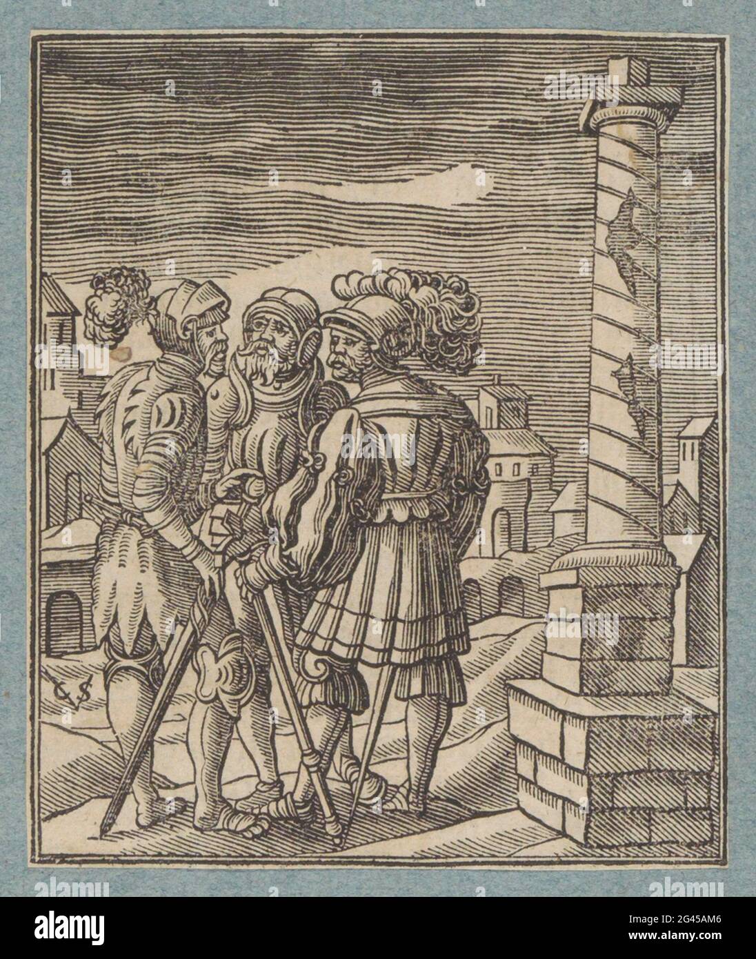 Consultation between three warriors; King Eglon van Moab consults with ...