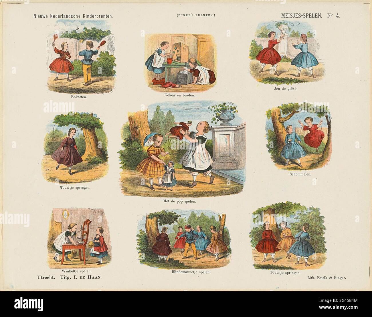 Girl playing; New Dutch childrens prints; Funke's prints. Leaf with 9 ...