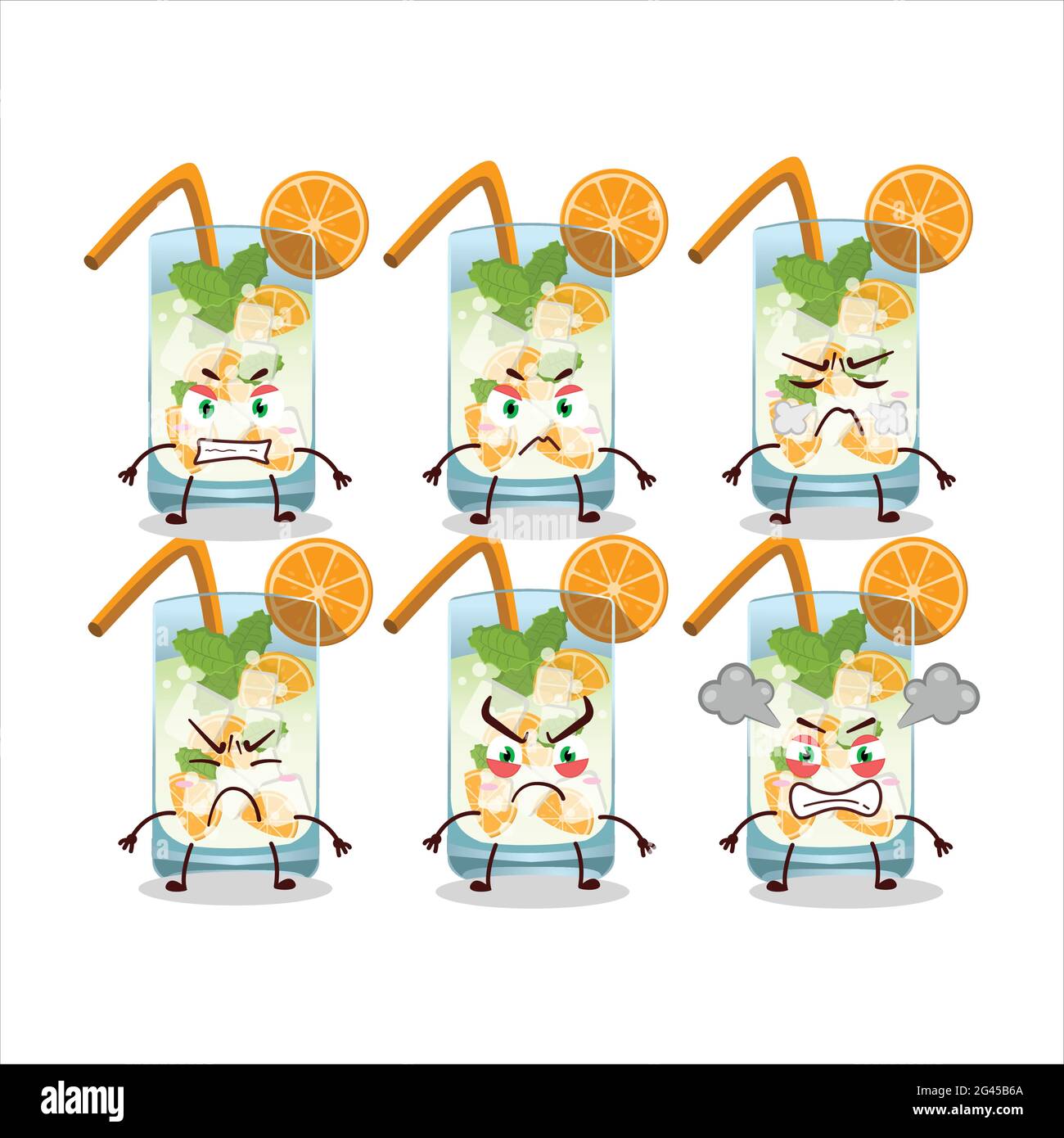 Orange mojito cartoon character with various angry expressions. Vector ...