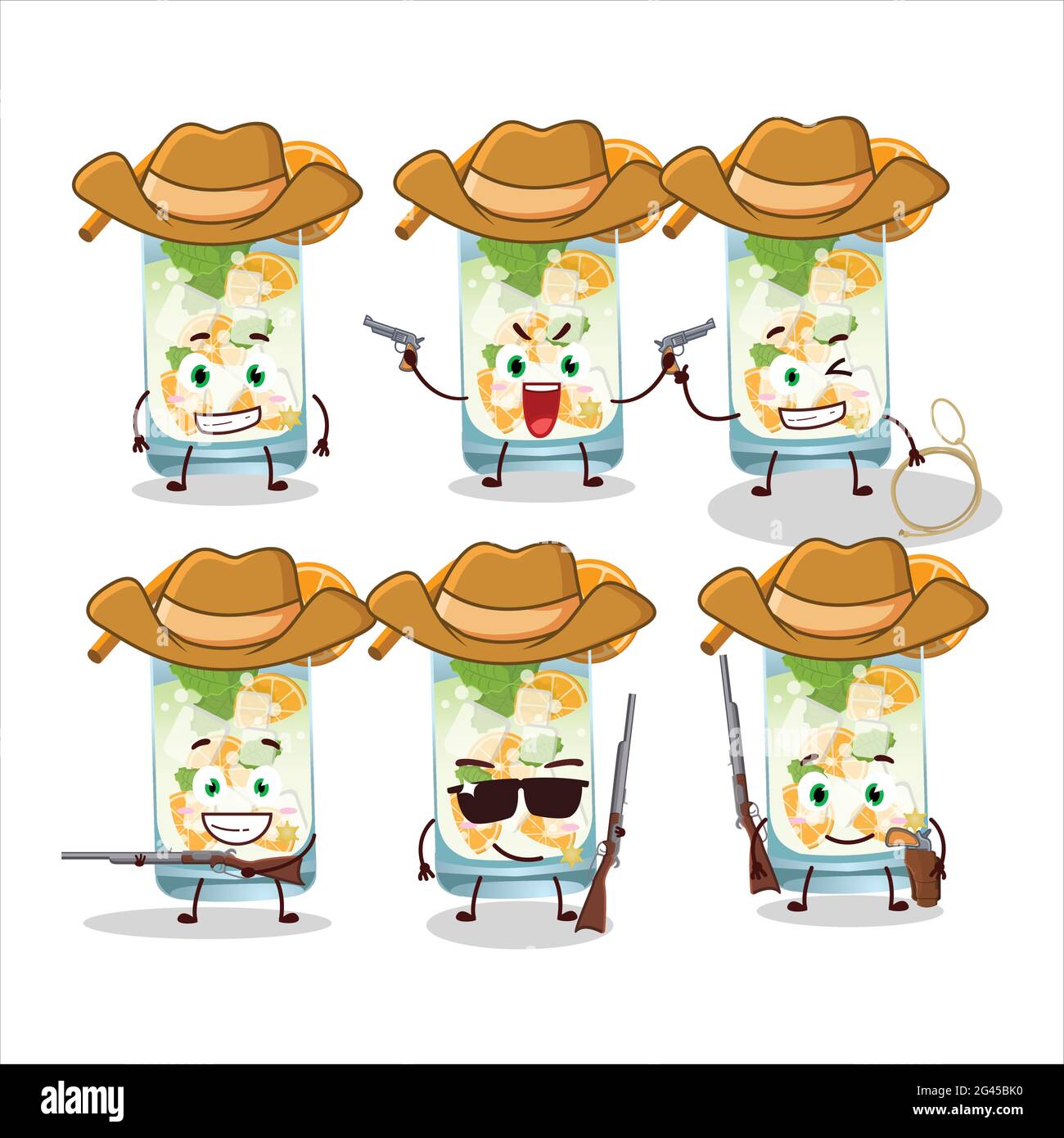 Cool cowboy orange mojito cartoon character with a cute hat. Vector ...