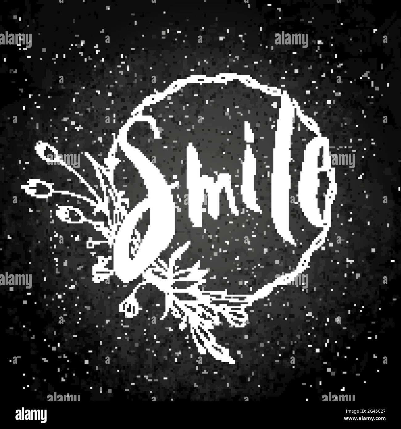 Smile. Hand lettering grunge card with flower background. Handcrafted ...