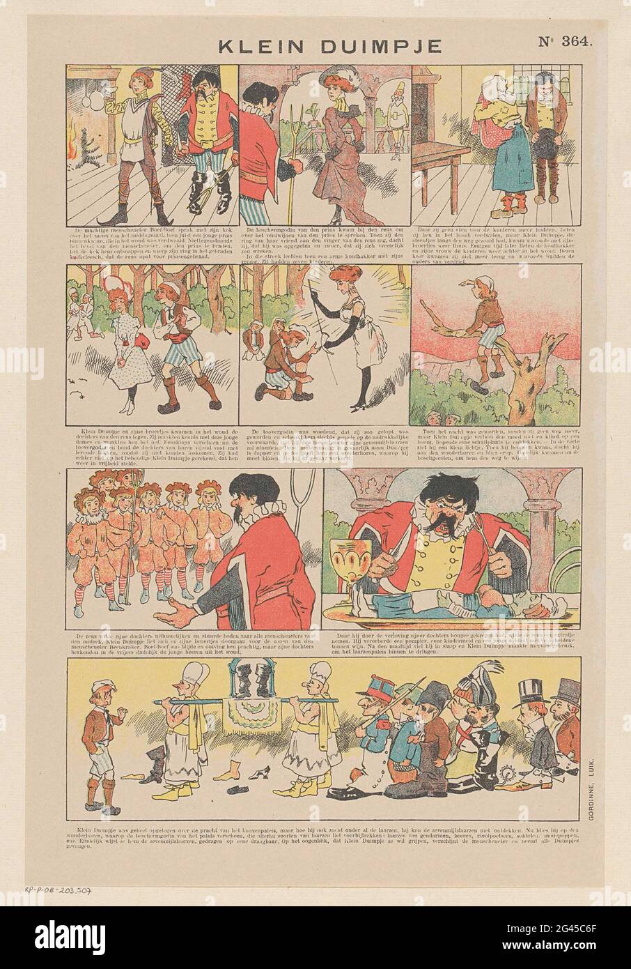 Tom Thumb. Leaf with 9 performances from the fairy tale of Klein ...