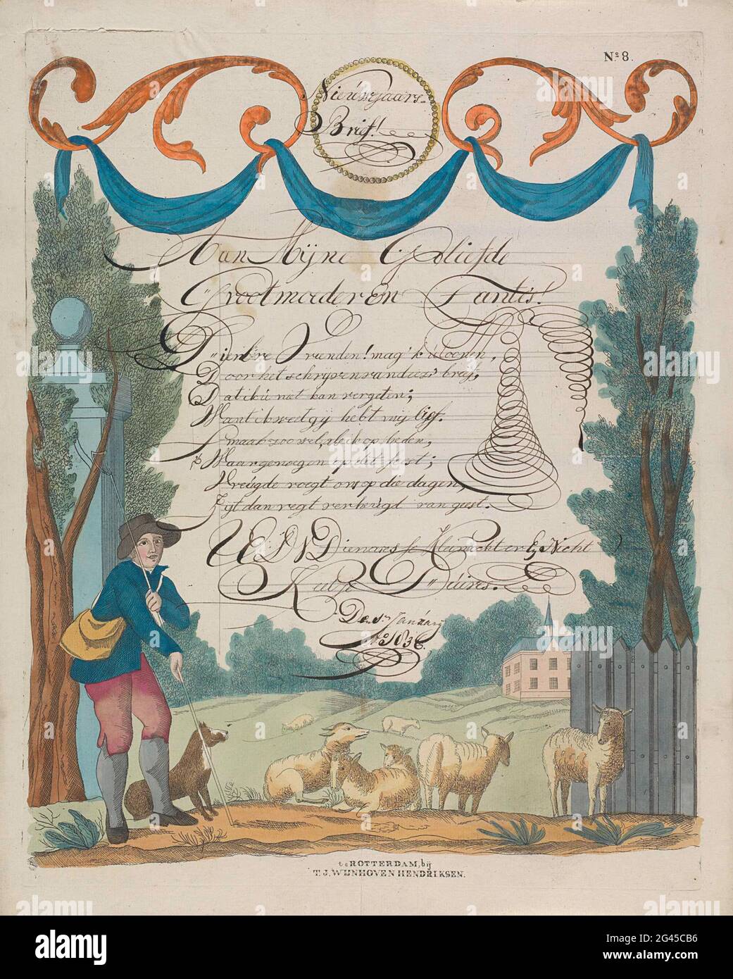 Greeting letter with a shepherd with sheep. Greeting letter with ...