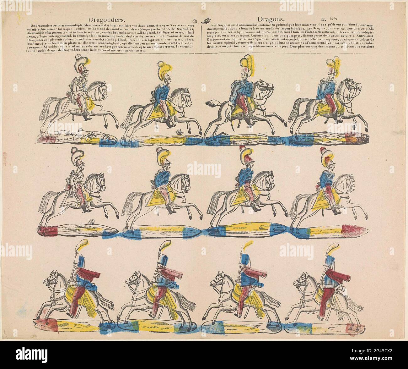 Drag locks / Dragons. Leaf with 3 horizontal rows with representations ...