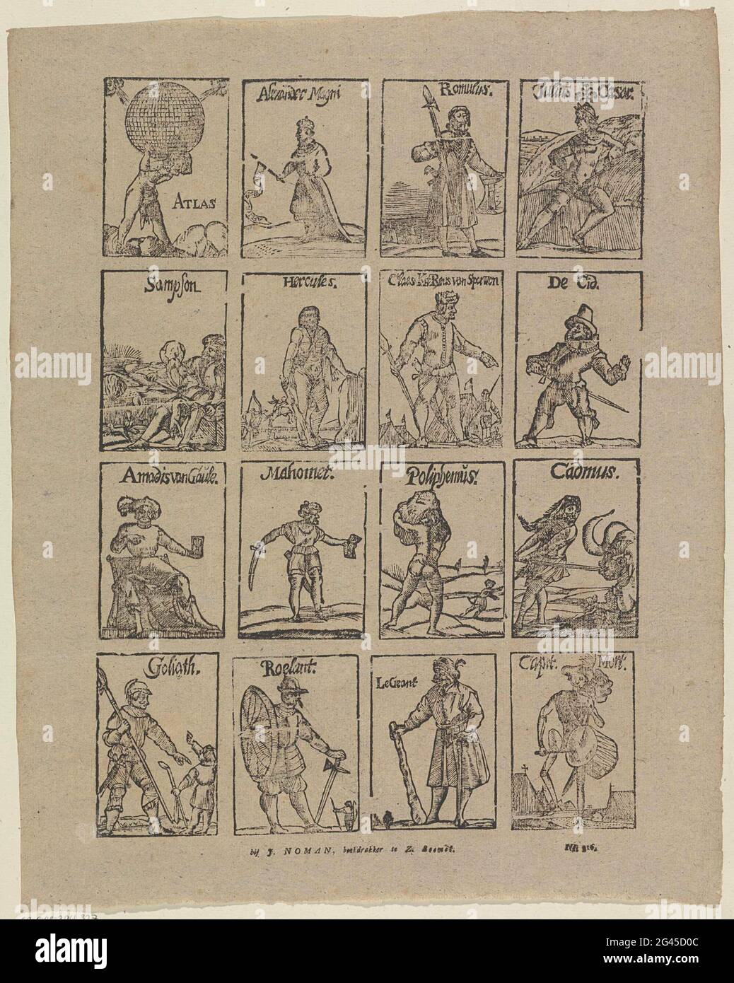 Princes, heroes and giants. Leaf with 16 performances of princes ...