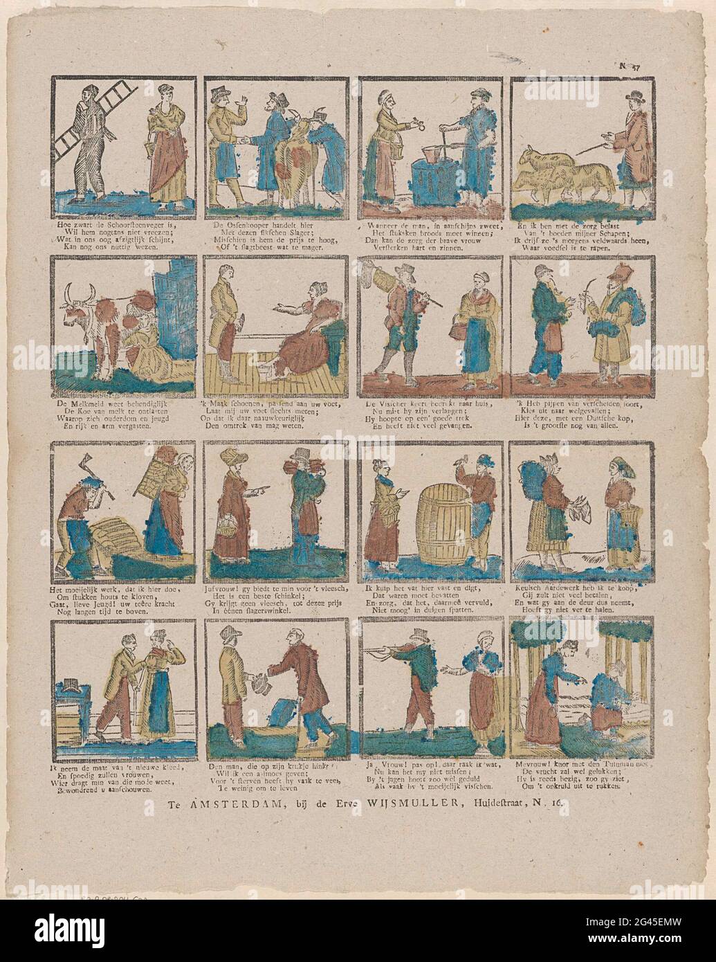 Crafts and professions. Leaf with 16 performances of craftsmen and ...