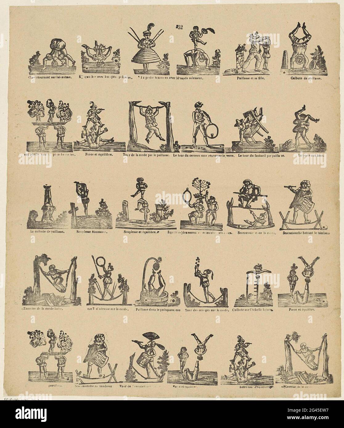 Acrobaten. Sheet with 30 designs of acrobats. Under every image a ...