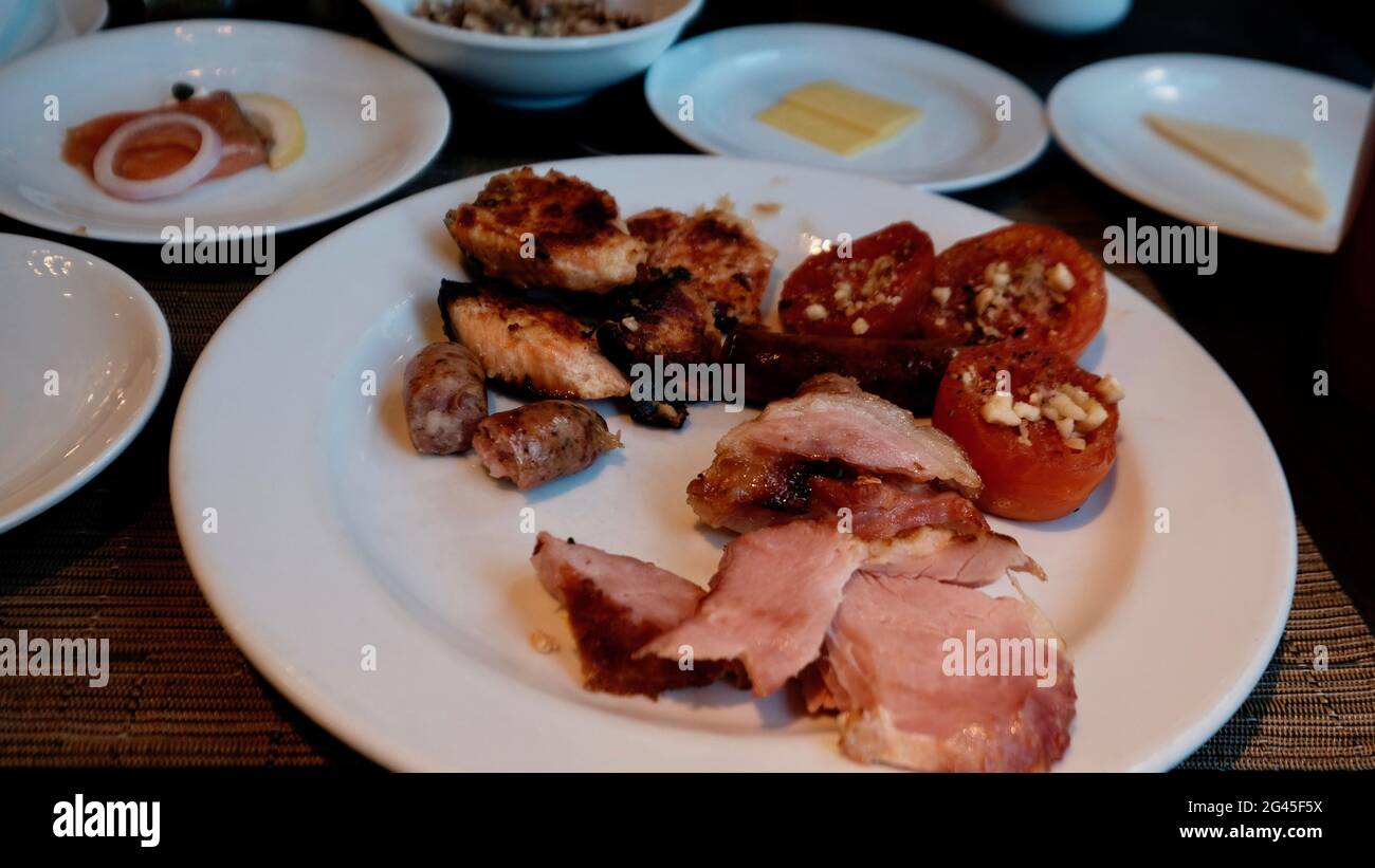 Morning Meal Breakfast Buffet Food Ham Cheese Tomatoes Sausages Stock ...